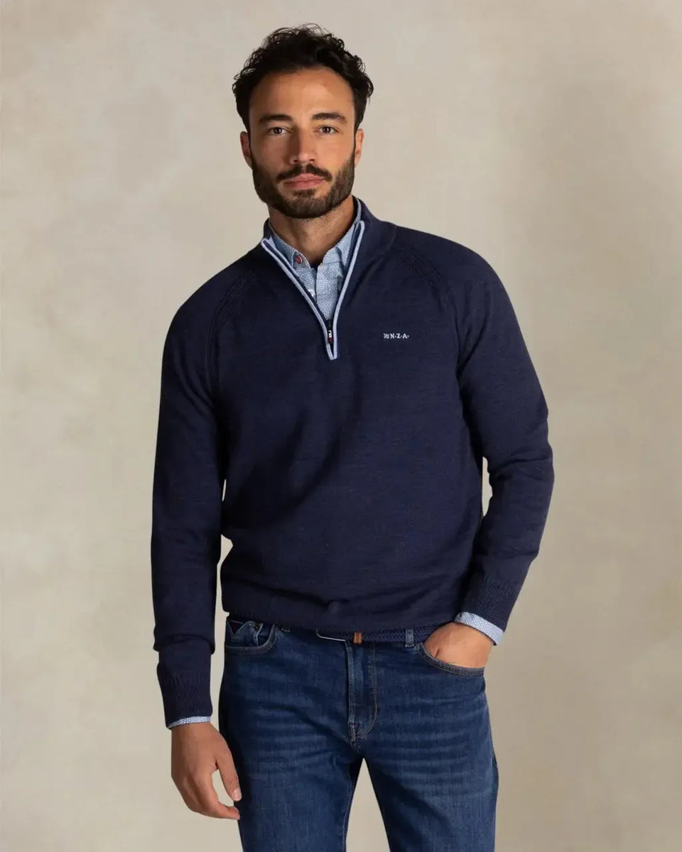 NZA Clive Pullover Half Zip In Navy Ocean | Free Canada-Wide Shipping ...
